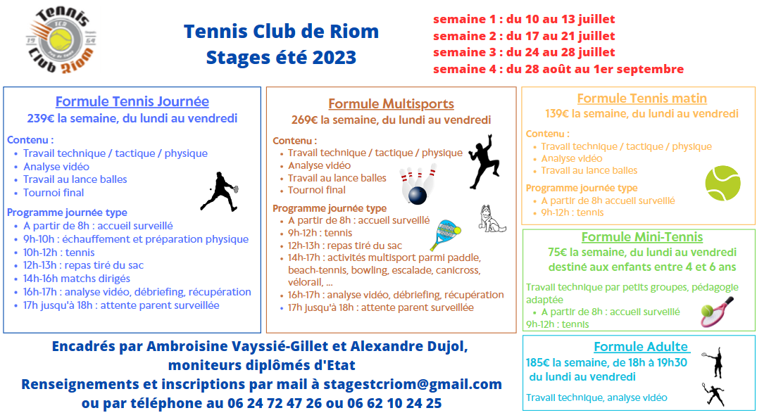 Stages Tennis et Multisport | Tennis Club de Riom